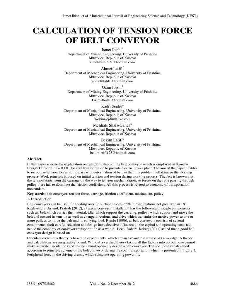 Tension of Belt Conveyor | PDF | Belt (Mechanical) | Friction