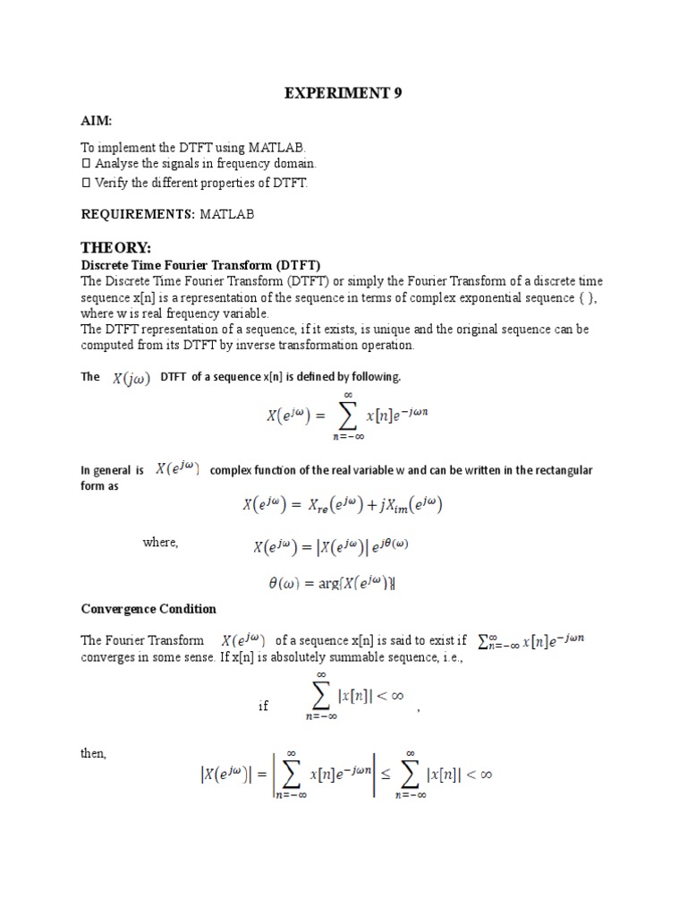 Experiment 9: The DTFT of A Sequence X (N) Is Defined by Following ...