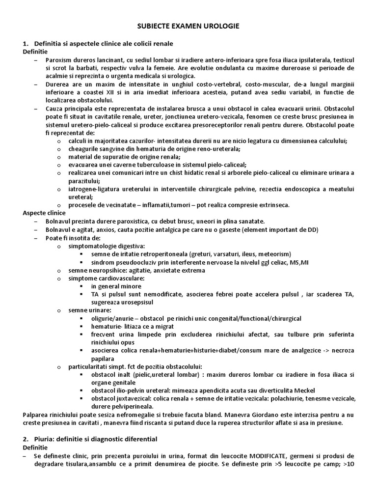 Subiecte Uro Refacute PDF | PDF