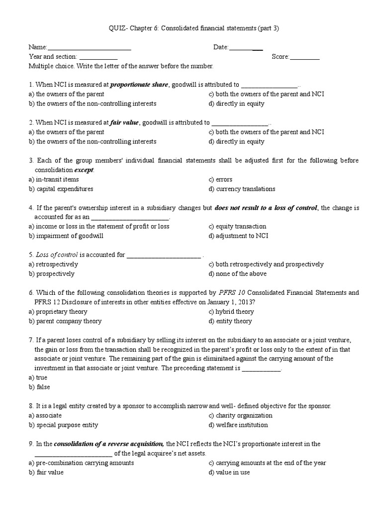 Consolidated FS - QUIZ PART 3 | PDF | Consolidation (Business) | Equity ...