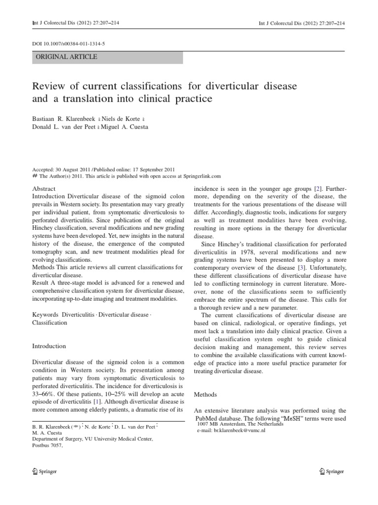 Revising Hinchey Classification for Diverticular Disease | PDF ...