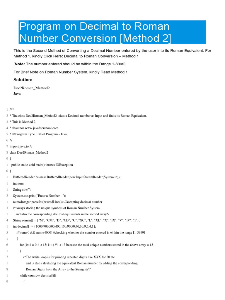 Program On Decimal To Roman Number Conversion | PDF | Array Data Type ...