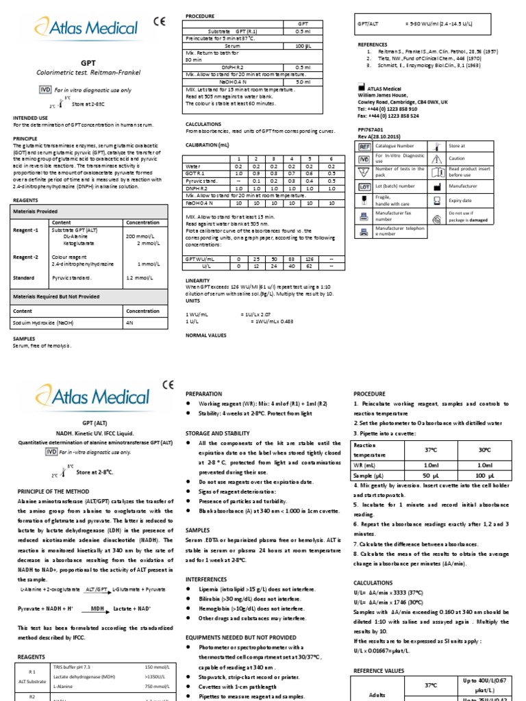 Colorimetric Test. Reitman-Frankel: For in Vitro Diagnostic Use Only ...