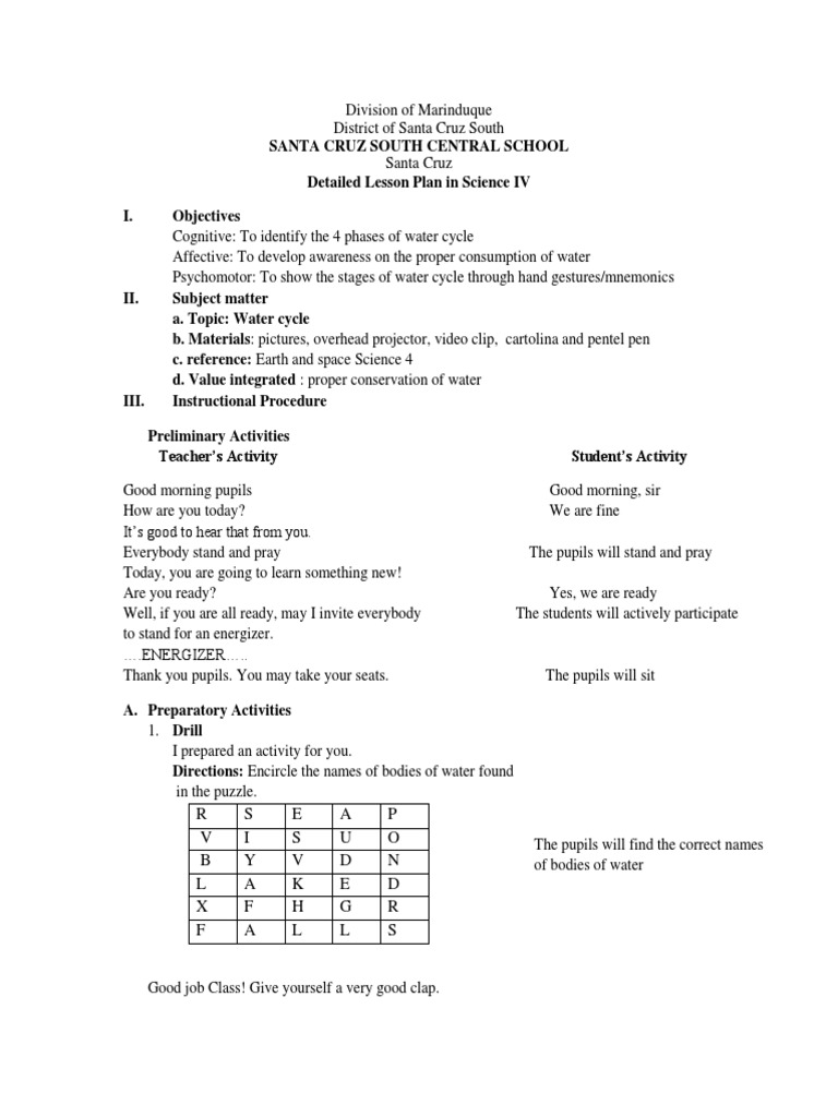 Grade 4 Water Cycle Lesson Plan | PDF | Water Cycle | Evaporation
