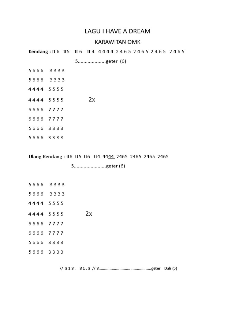 Lagu I Have A Dream: Karawitan Omk | PDF