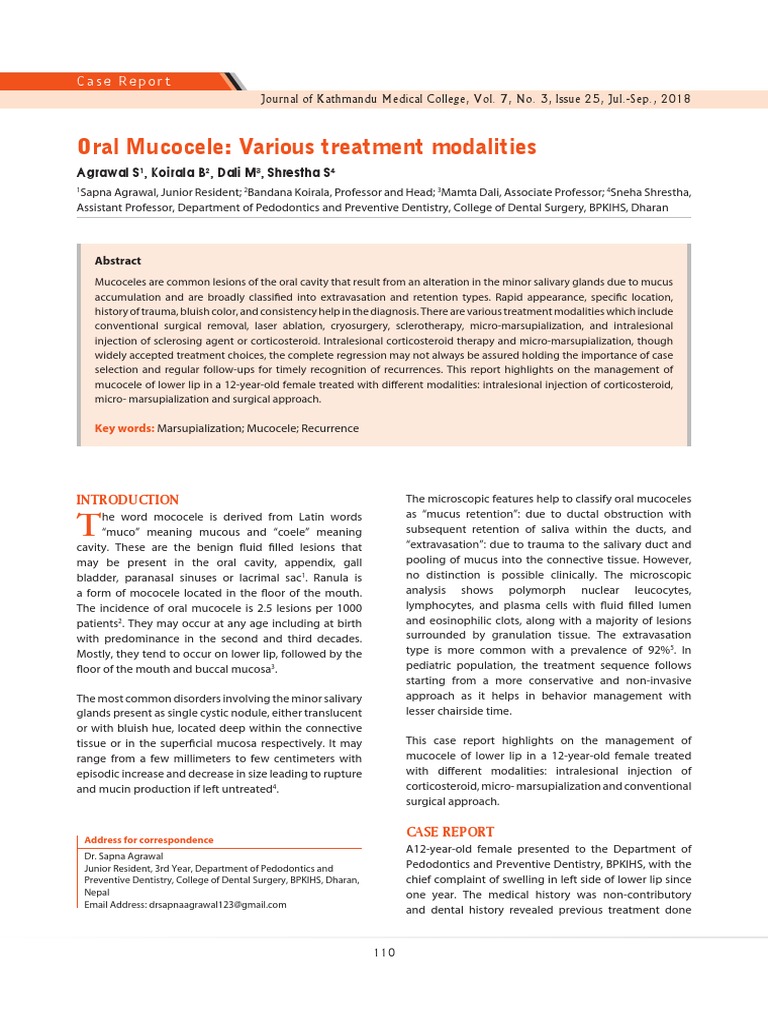 Oral Mucocele | PDF | Medicine | Clinical Medicine