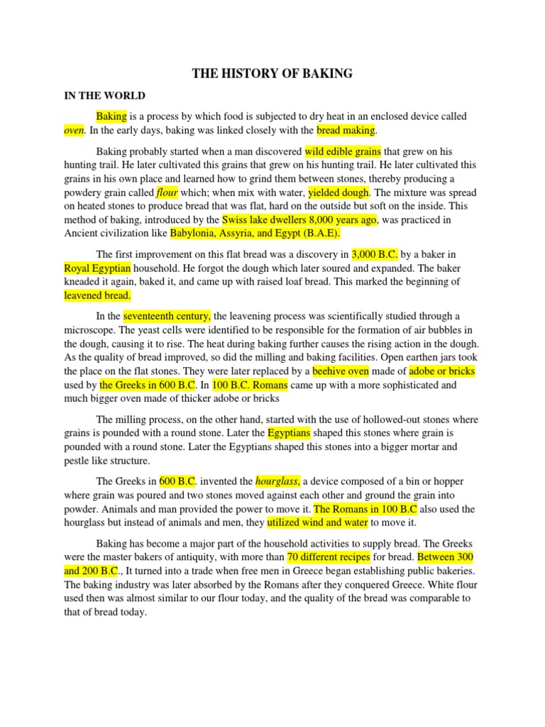 The History of Baking, Baking Terms and Techniques in Baking | PDF ...