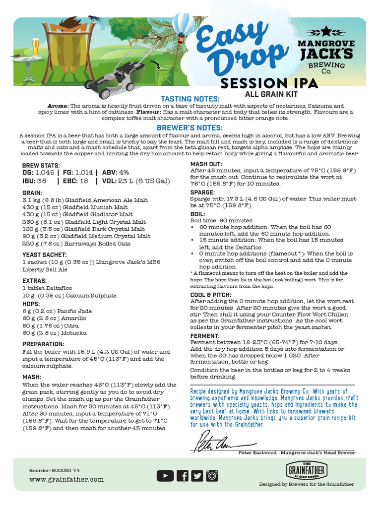 v5 MJ Easy Drop Ipa A4-Instruct | PDF | Beer | Brewing