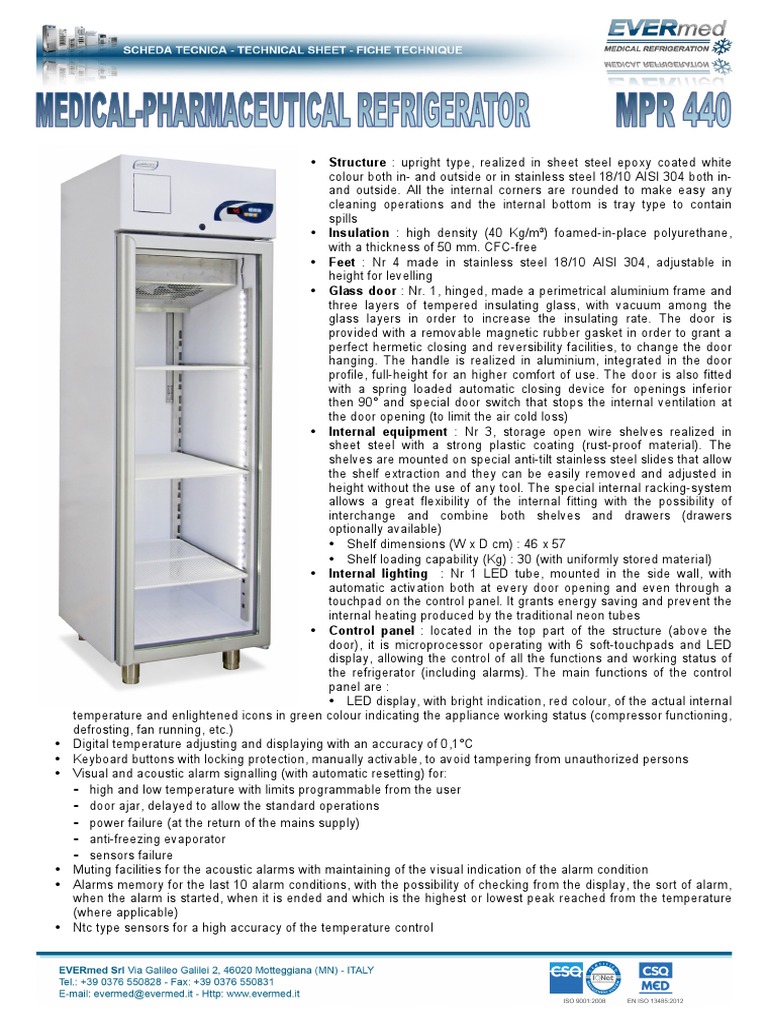 Catalogo Geleira Evermed MPR 440 | PDF | Door | Refrigerator