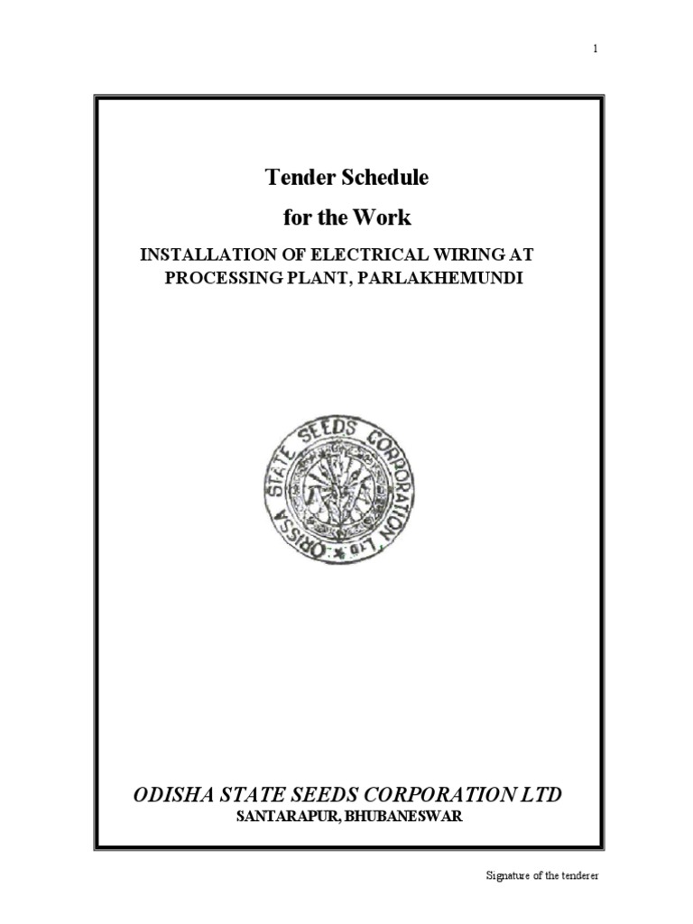 Tender Schedule For The Work: Installation of Electrical Wiring at ...
