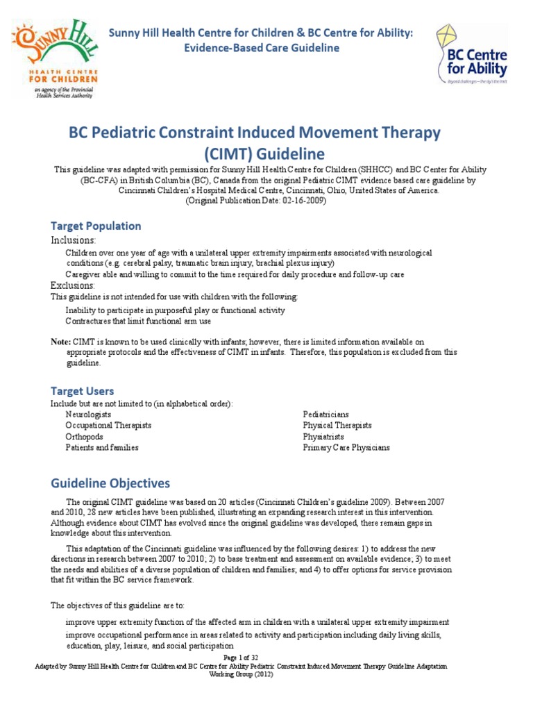 CIMT Guideline September 13.2012 | PDF | Health Care | Psychotherapy