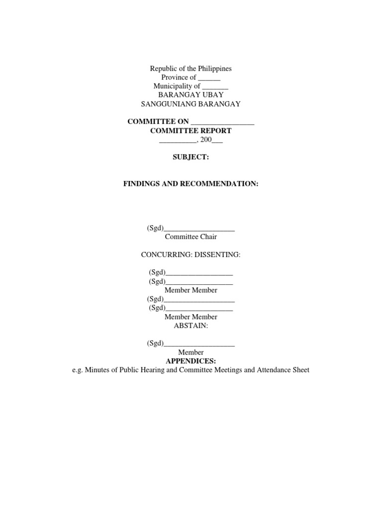 Barangay Council Committee Report Format Sample | PDF | Government