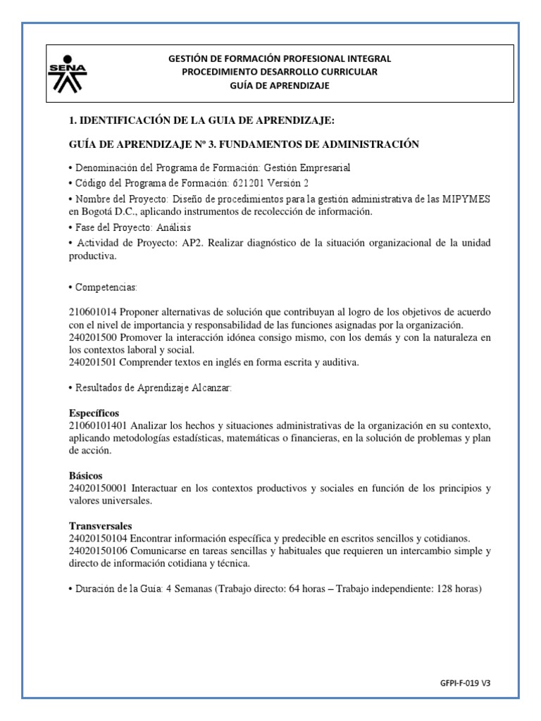 GFPI-F-019 Guia 03. Fundamentos de Administracion | PDF | Teoría | Aprendizaje