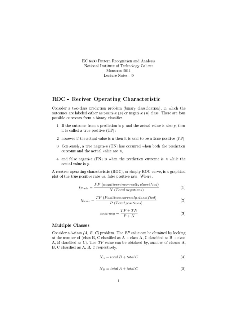 ROC - Reciver Operating Characteristic: Multiple Classes | PDF ...