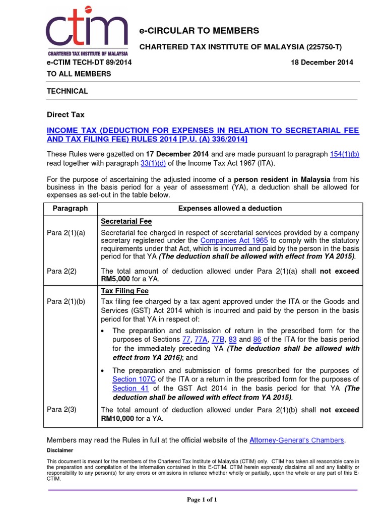 Income Tax (Deduction For Expenses in Relation To Secretarial Fee and ...