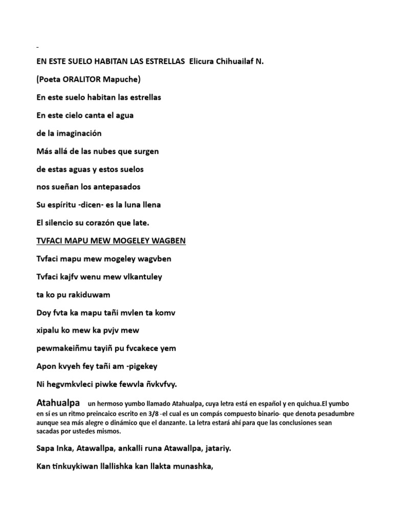 Poesía mapuche sobre la naturaleza y la cultura ancestral | PDF ...