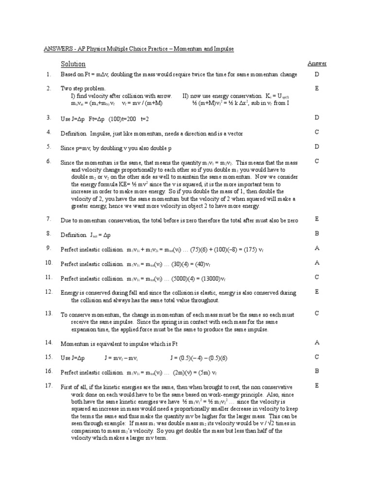AP Physics C: Momentum & Impulse Solutions | PDF | Momentum | Collision