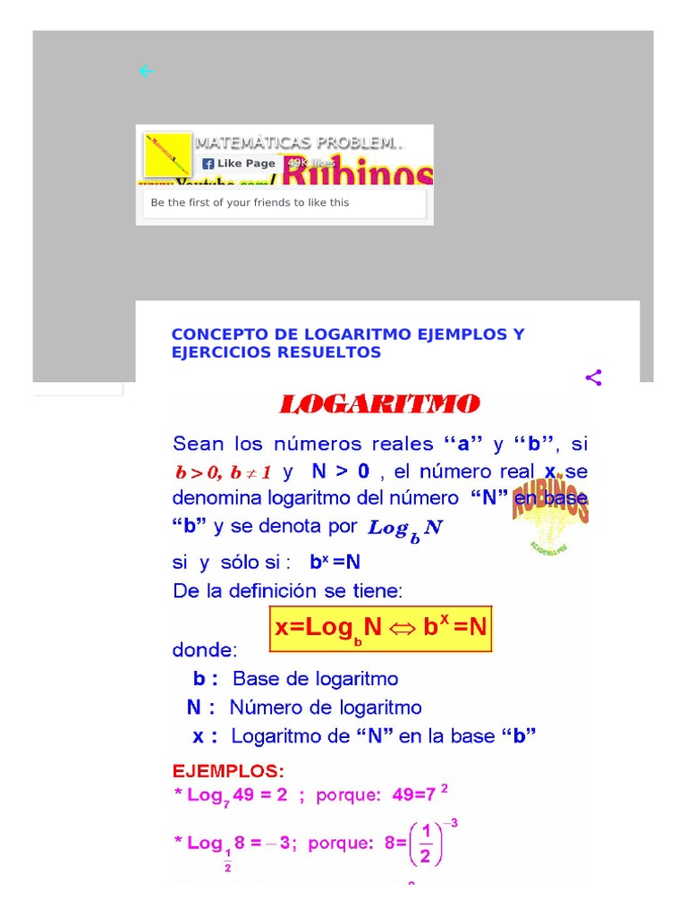 Definición y Ejemplos de Logaritmo | PDF | Logaritmo | Exponenciación