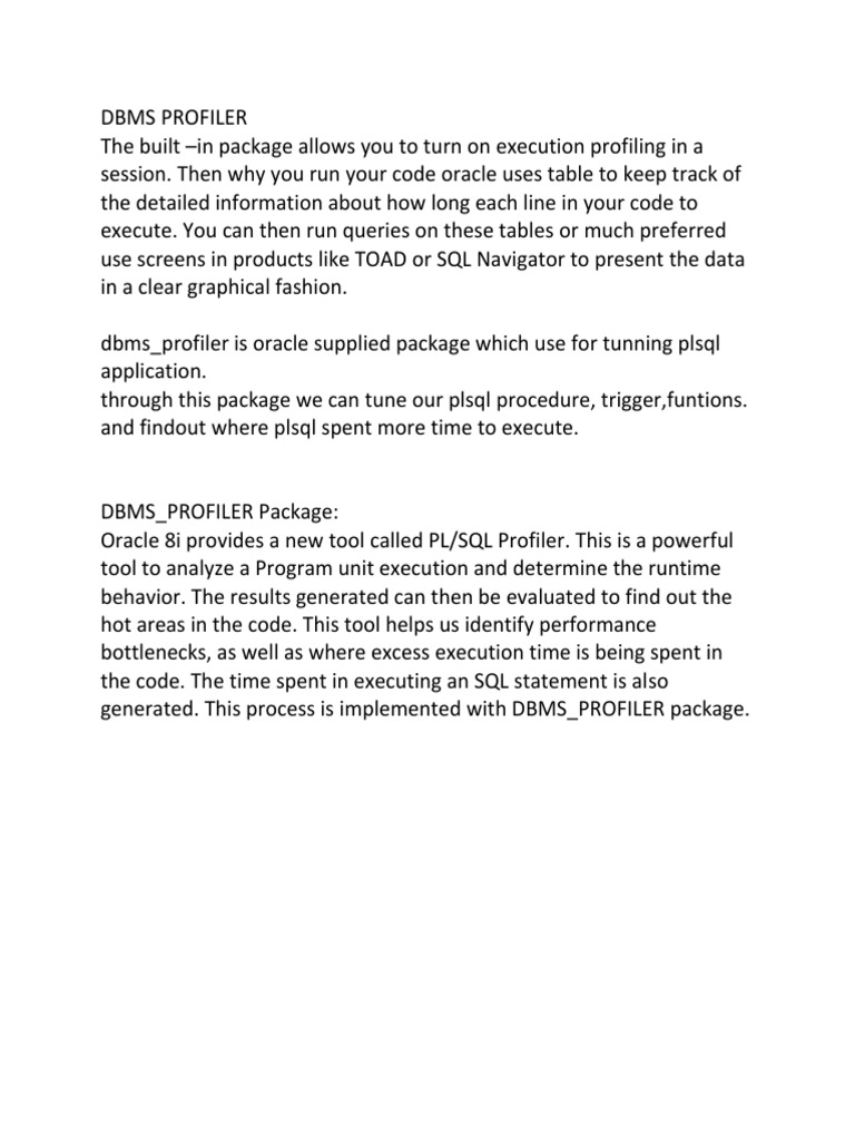 DBMS Profiler | PDF | Pl/Sql | Oracle Database
