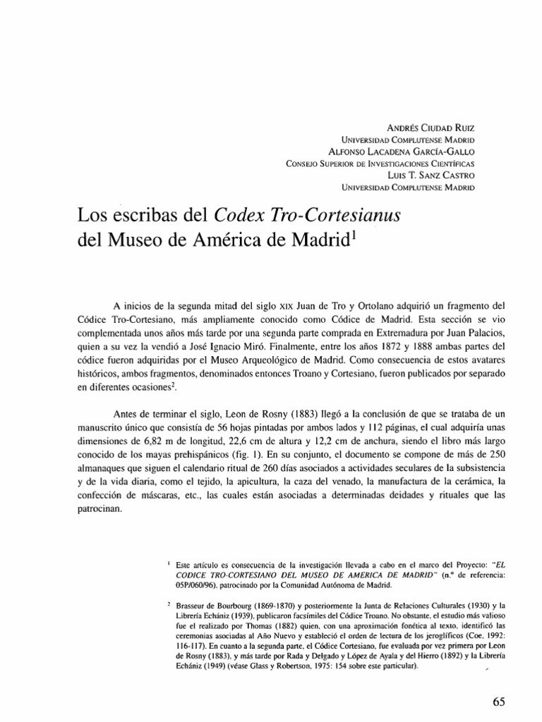 Los Escribas Del Codex Tro-Cortesianus Del Museo de America de Madrid ...
