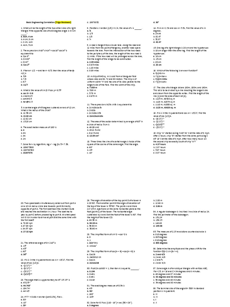 Engineering Trigonometry Problems Review | PDF | Trigonometric ...
