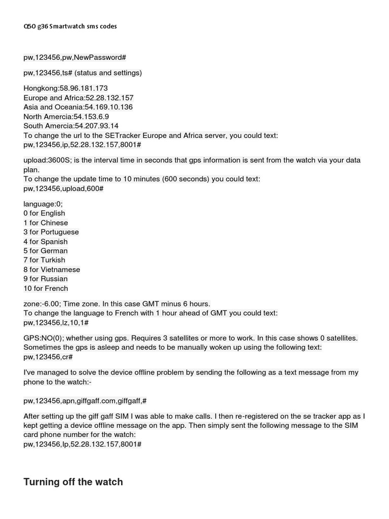 Q50 g36 Smartwatch Sms Codes | PDF | Text Messaging | Password