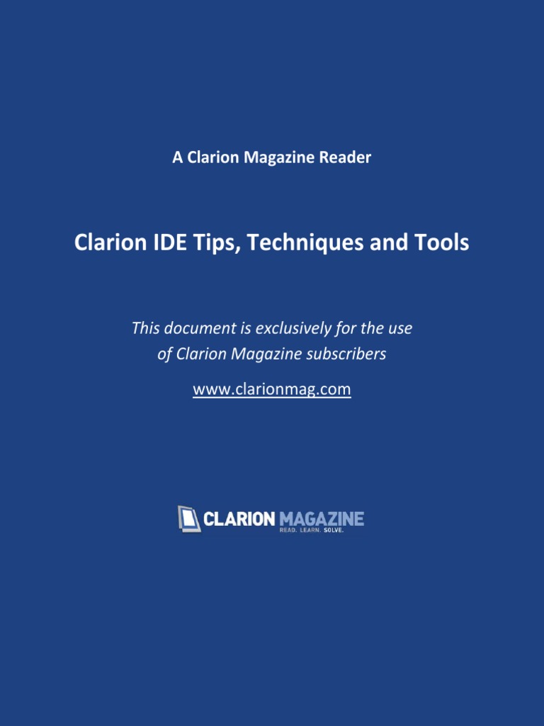 Clarion IDE Tips, Tools and Techniques | PDF | Class (Computer ...