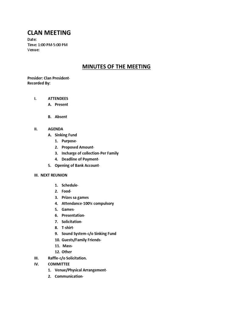 Clan Meeting Minutes | PDF