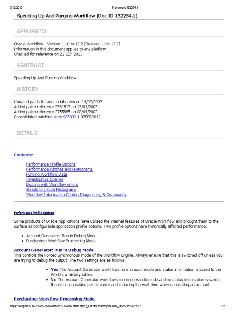 Speeding Up and Purging Workflow | PDF | Oracle Database | Sql