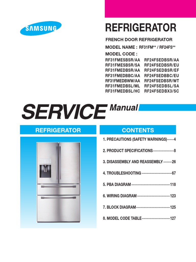 RF24FSEDBSR AA Samsung Refrigerator Service Manual PDF | PDF ...