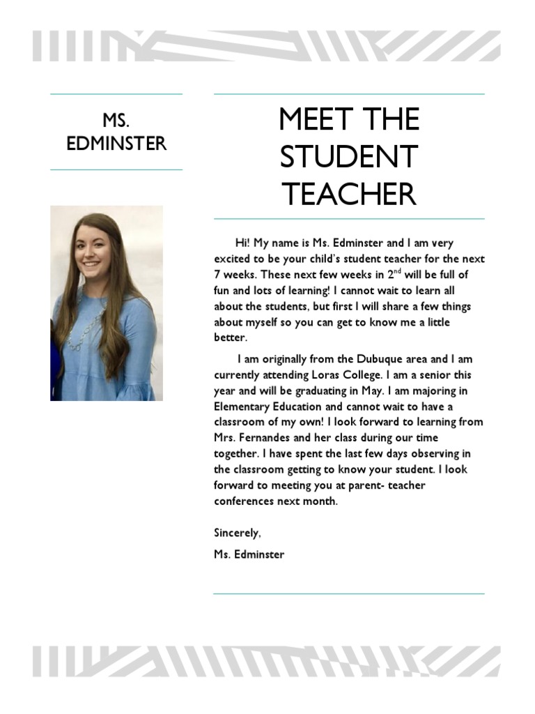 Meet Ms. Edminster: Student Teacher Intro | PDF | Self-Improvement ...
