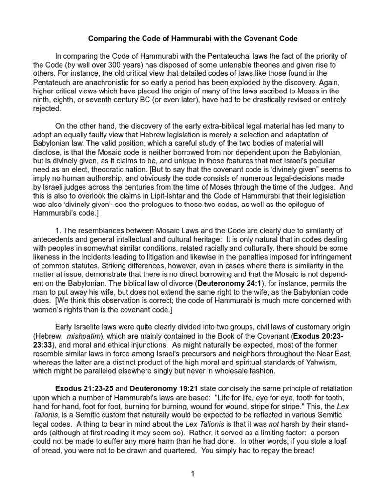 Comparing The Code of Hammurabi With The Covenant Code PDF | PDF ...