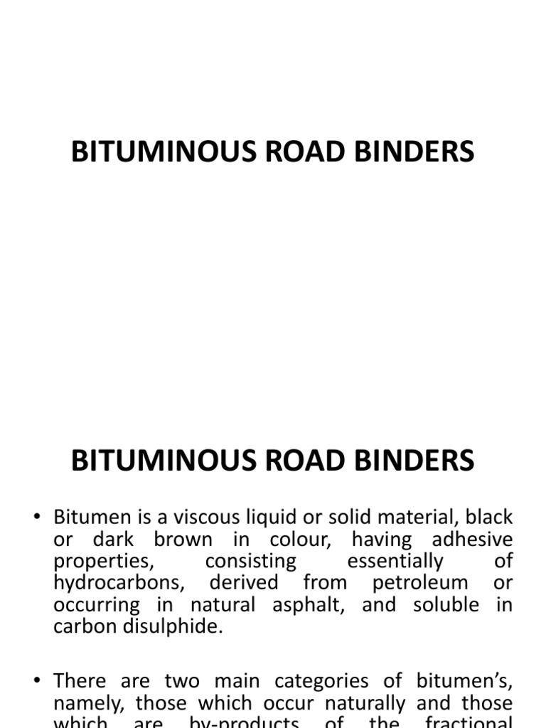 Understanding Bituminous Road Binders | PDF | Asphalt | Emulsion