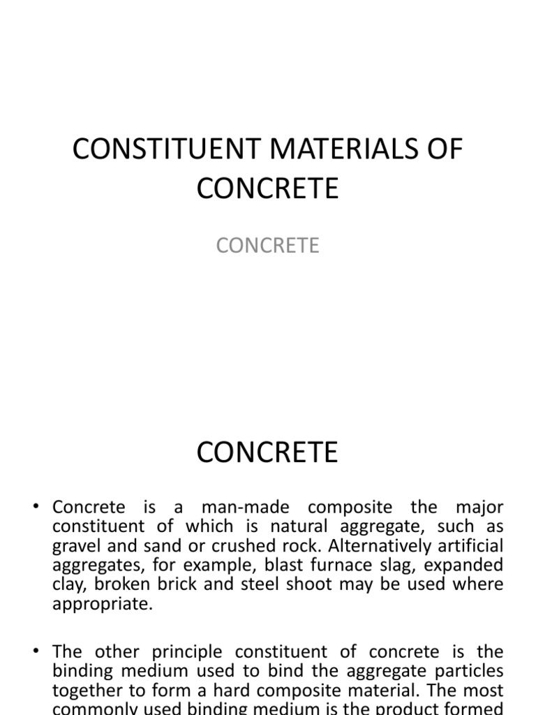 Constituent Materials of Concrete | PDF | Concrete | Cement