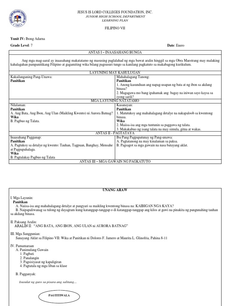 Learning Plan Grade 7 | PDF