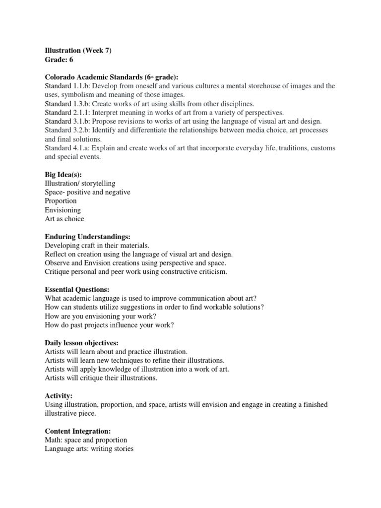 Illustration (Week 7) Grade: 6 Colorado Academic Standards (6 Grade ...