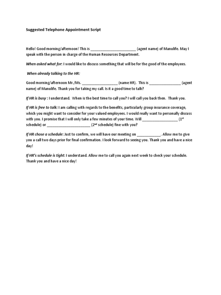 Suggested Telephone Appointment Script | PDF