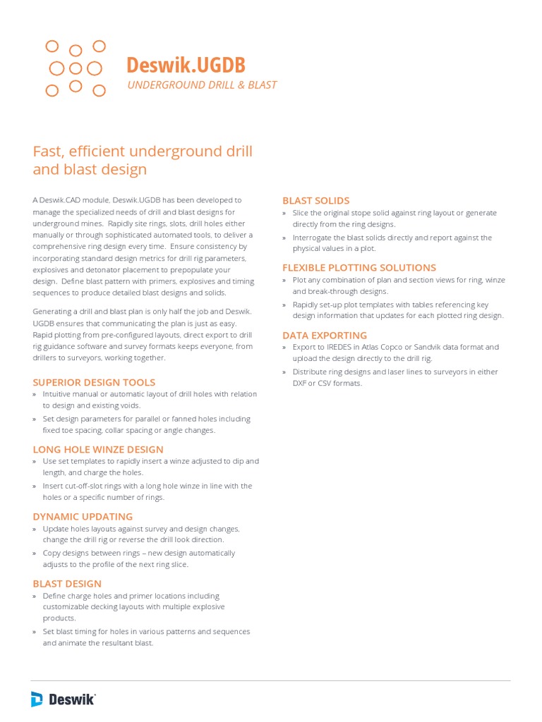 Deswik - UGDB Module Summary PDF | PDF | Drill | Drilling Rig