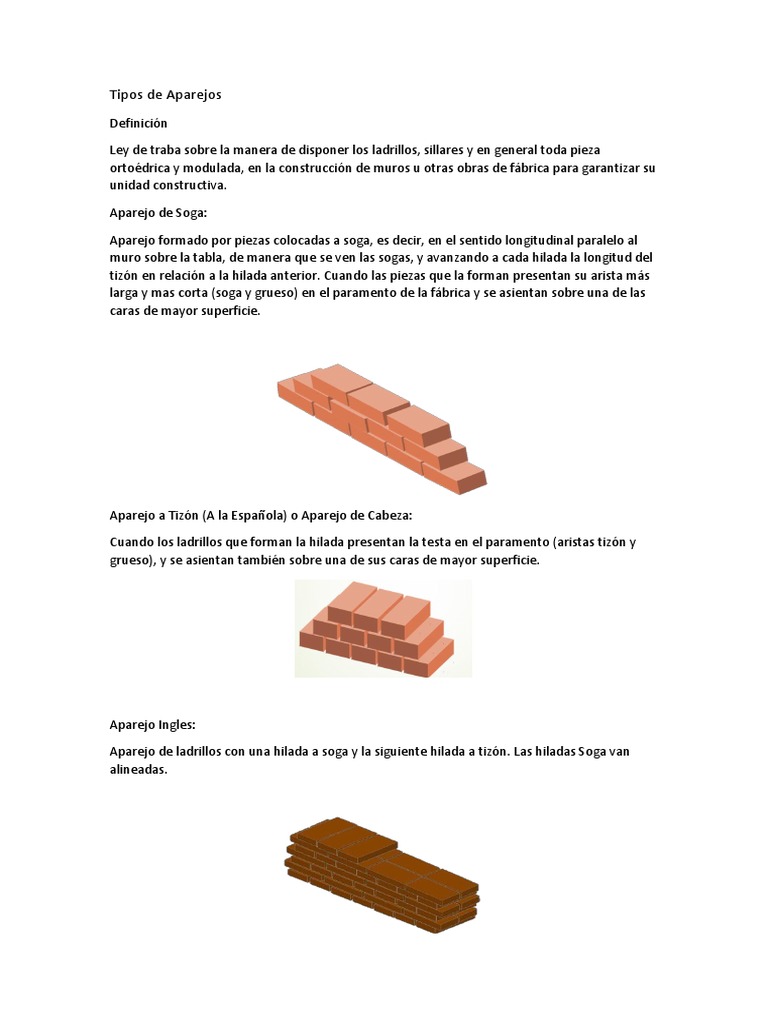 Tipos de Aparejos de Ladrillo | PDF | Ladrillo | Elementos arquitectónicos