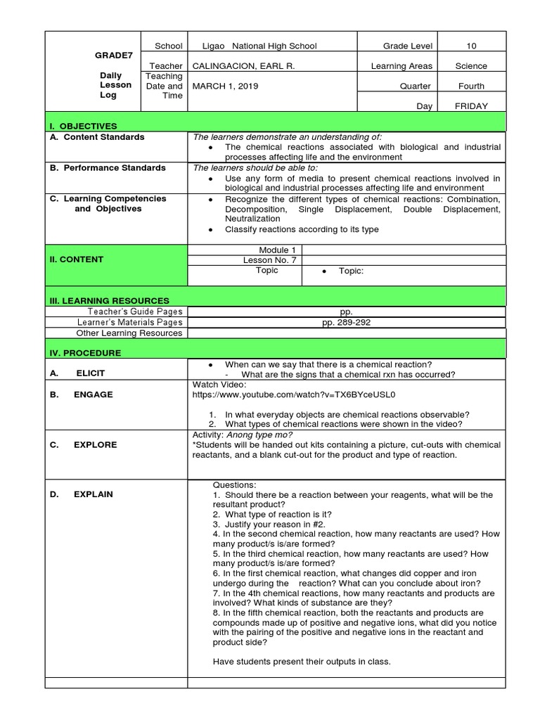 Grade7 Daily Lesson Log: The Learners Demonstrate An Understanding of ...
