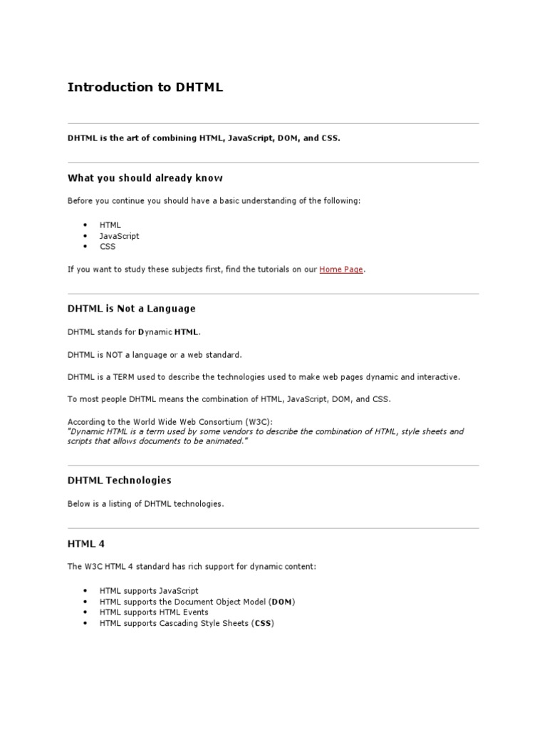 Introduction To DHTML | Download Free PDF | Dynamic Html | Document Object Model