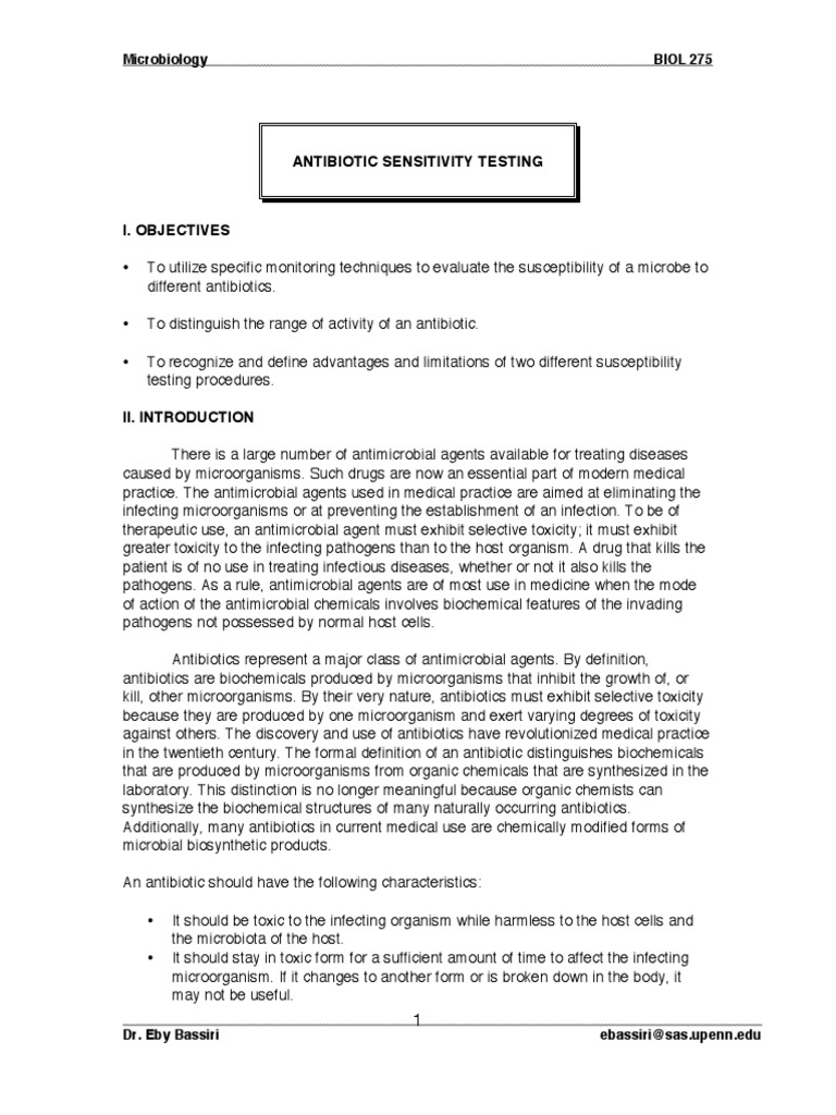 Antibiotic Sensitivity Testing: Microbiology BIOL 275 | PDF ...