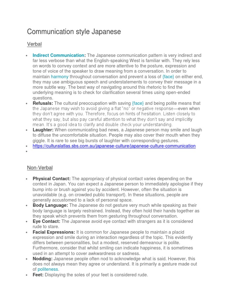 Communication Style Japanese | PDF | Nonverbal Communication | Body ...
