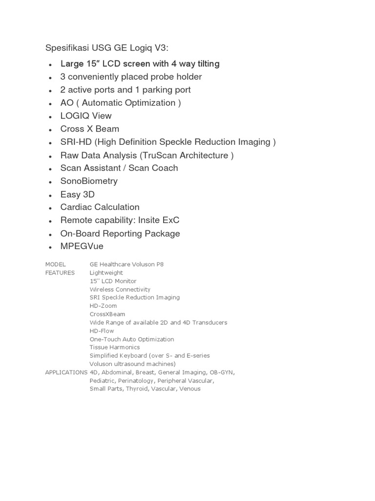 Spesifikasi USG GE Logiq V3 | PDF | Imaging | Computing