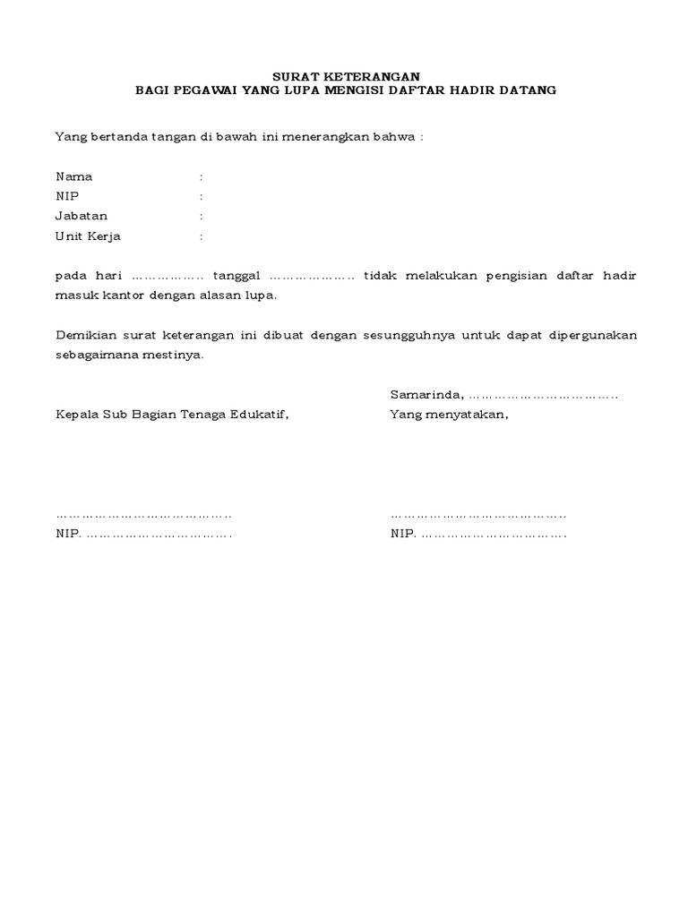 Surat Keterangan Lupa Absen (Finger Print) | PDF | Karier & Perkembangan