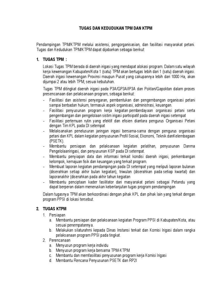 Tugas Dan Kedudukan TPM Dan KTPM | PDF | Sains & Matematika | Teknologi & Rekayasa