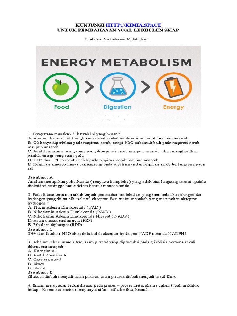 Soal Dan Pembahasan Metabolisme | PDF