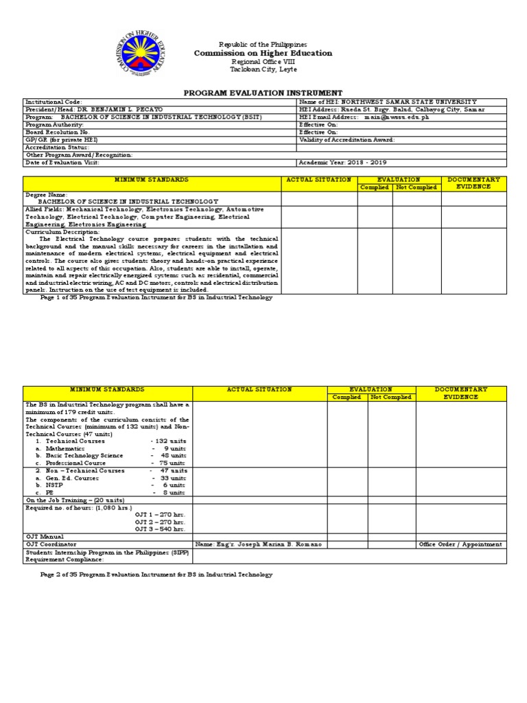 Program Evaluation Instrument For BSIT New | PDF | Laboratories | Bachelor's Degree