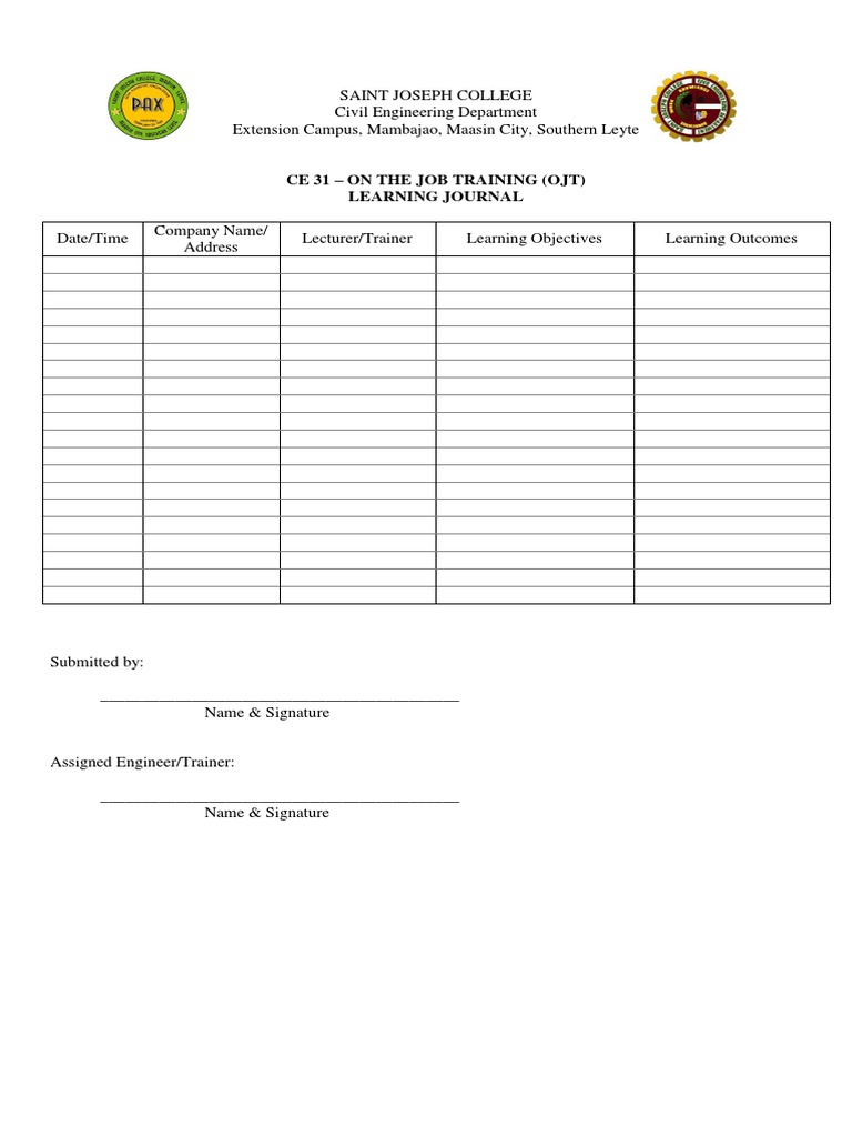 OJT Learning Journal Template | PDF