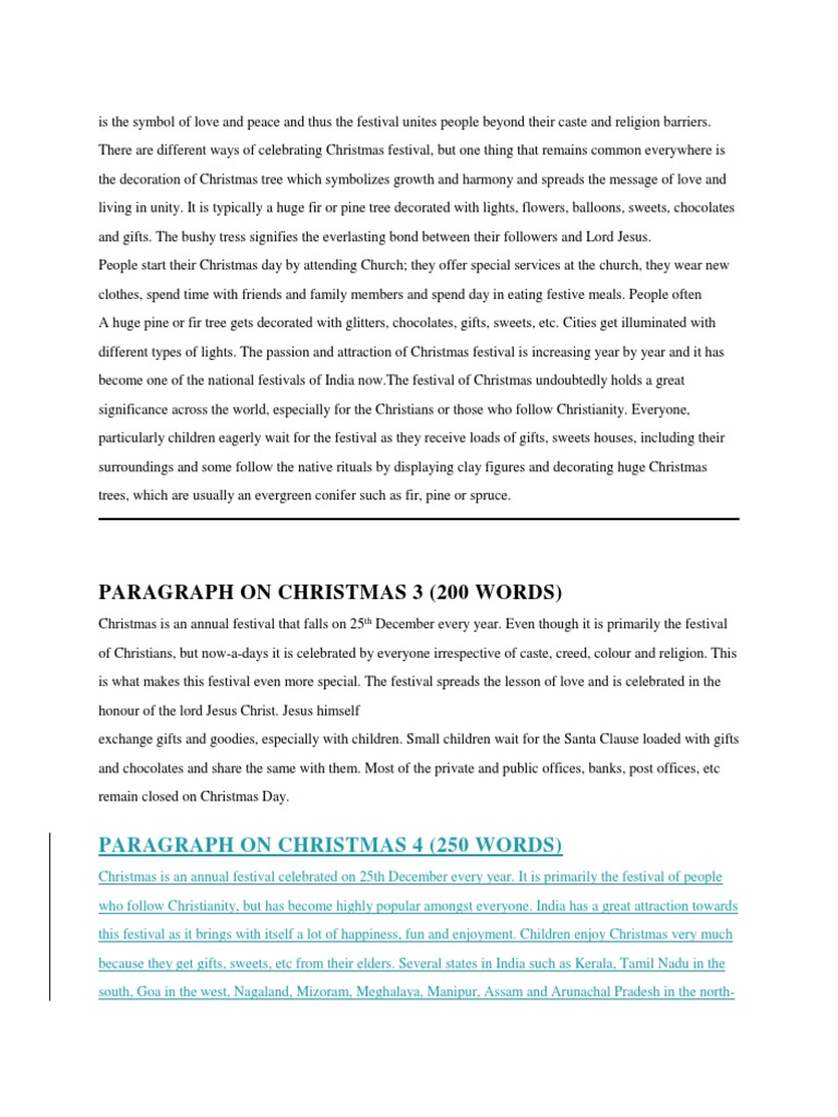 Paragraph On Christmas 4 (250 Words) | PDF | Festival | Christmas